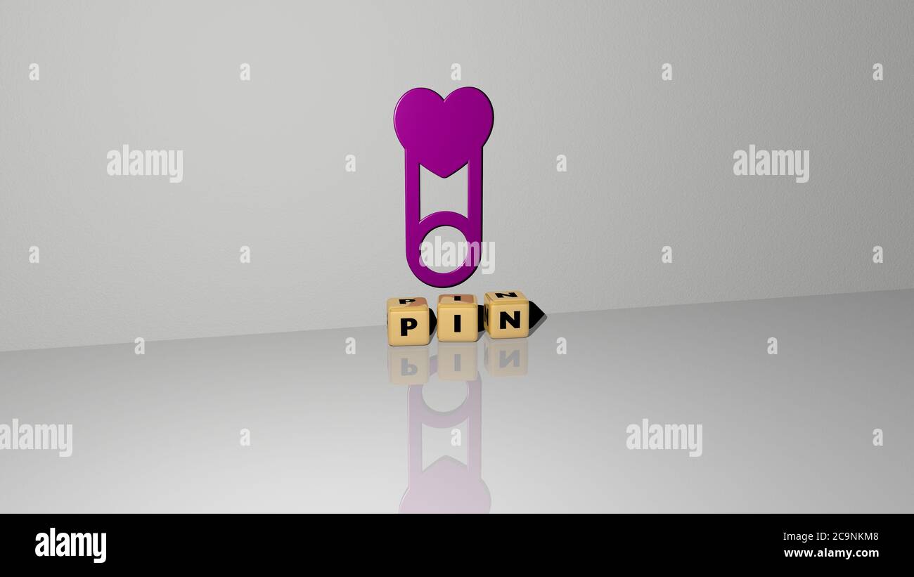 3D representation of PIN with icon on the wall and text arranged by ...