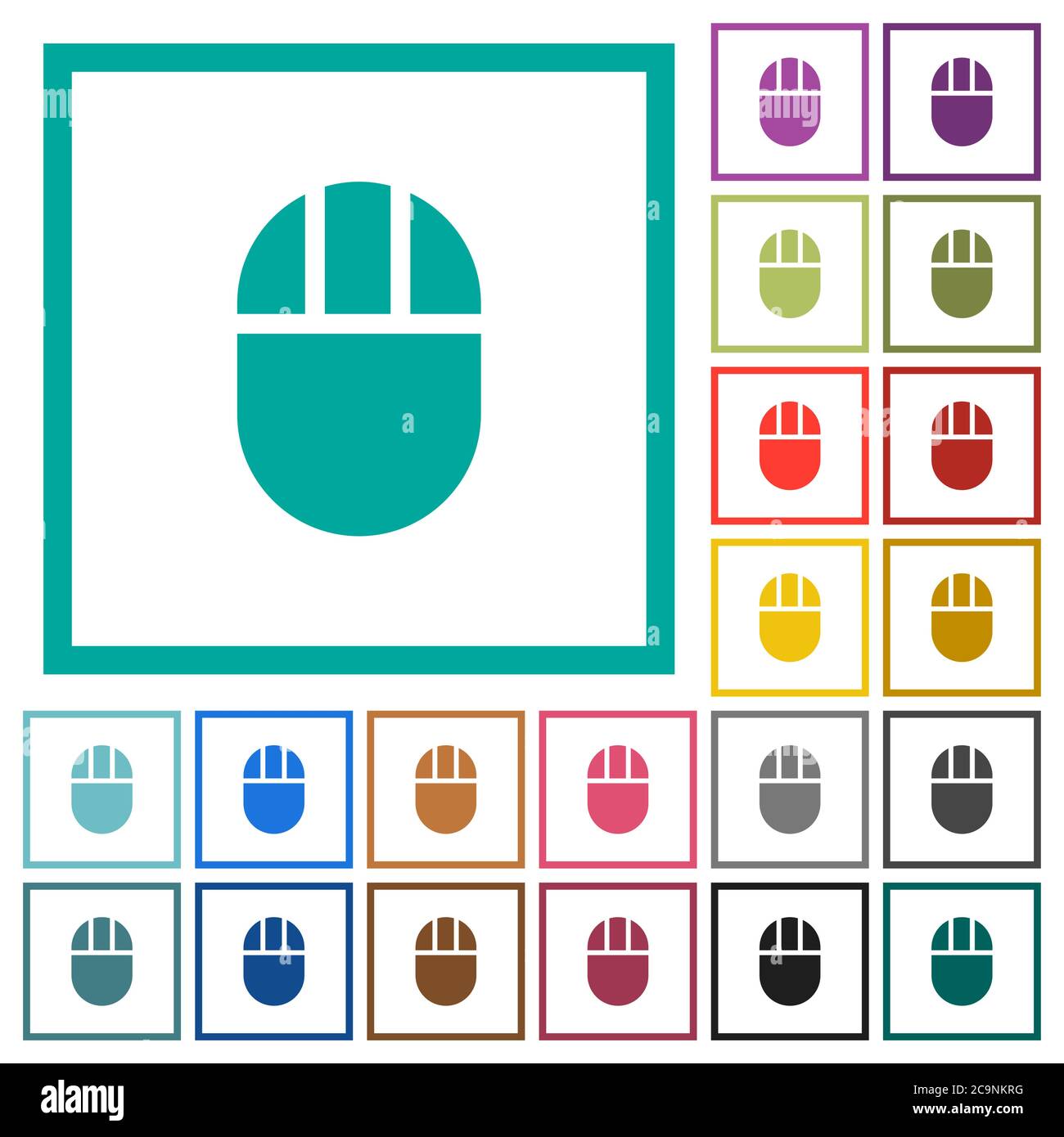 Three buttoned computer mouse flat color icons with quadrant frames on ...