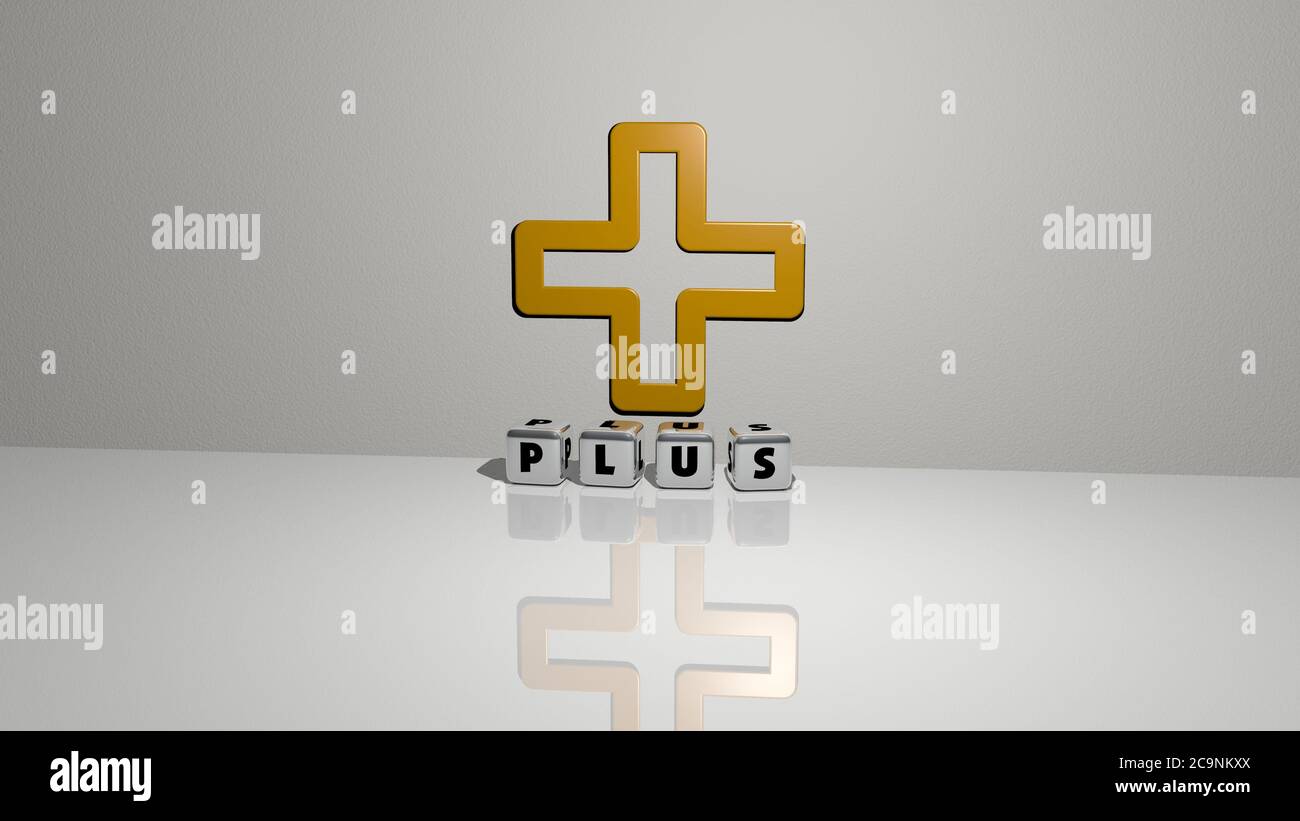 3D representation of plus with icon on the wall and text arranged by ...