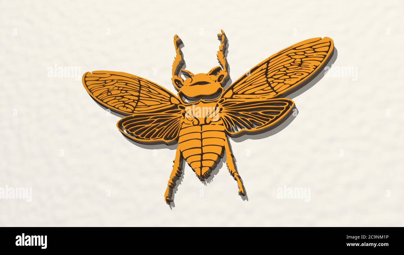 INSECT FLY from a perspective on the wall. A thick sculpture made of ...