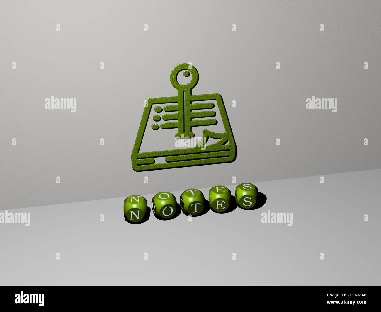 3D representation of notes with icon on the wall and text arranged by ...