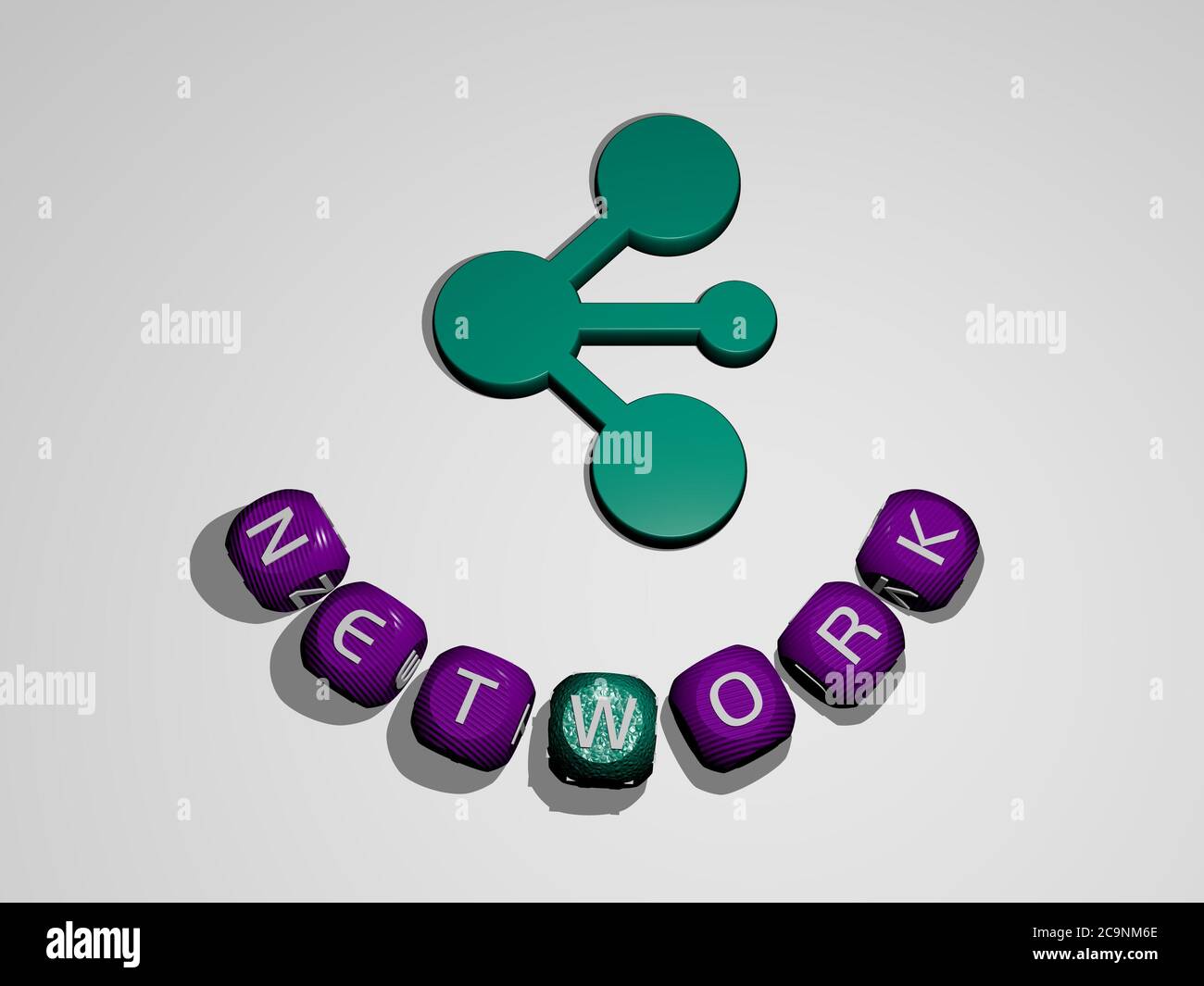 3D graphical image of NETWORK vertically along with text built around ...