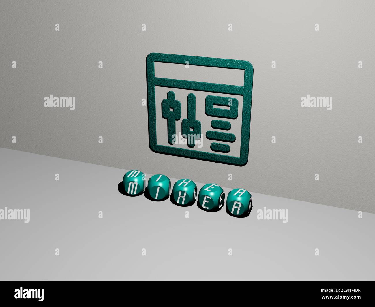 3D representation of MIXER with icon on the wall and text arranged by ...