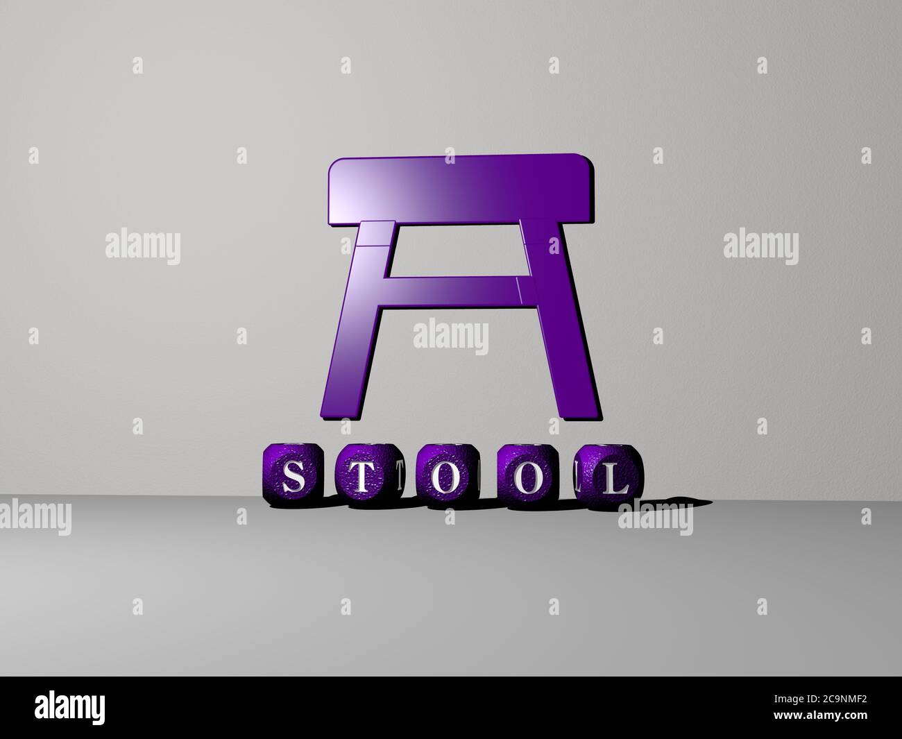 3D representation of stool with icon on the wall and text arranged by ...