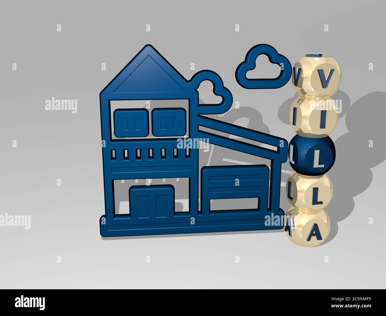 3D representation of VILLA with icon on the wall and text arranged by ...