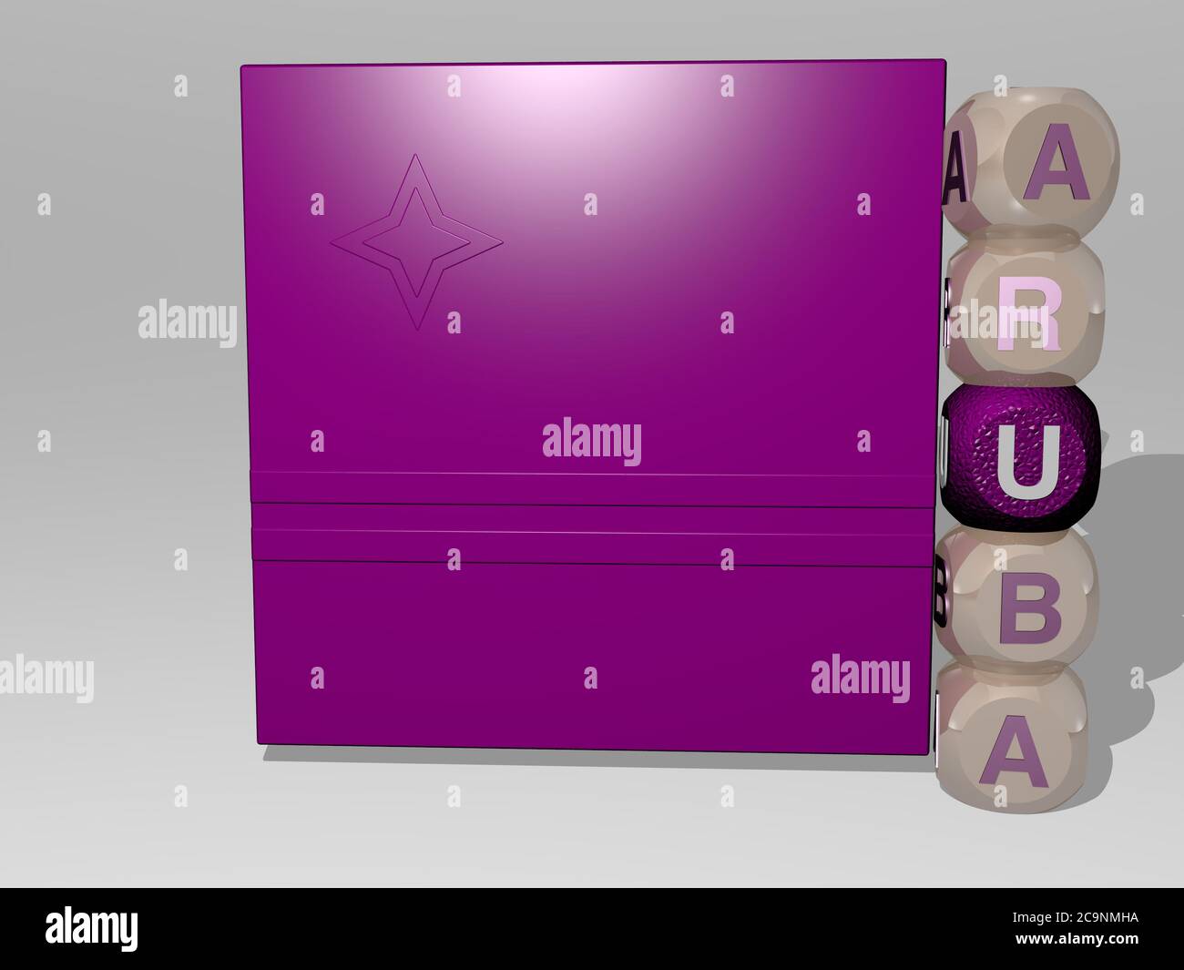 3D illustration of aruba graphics and text around the icon made by ...