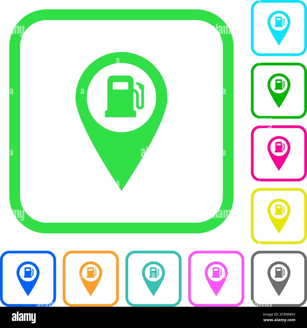 Gas station GPS map location vivid colored flat icons in curved borders ...
