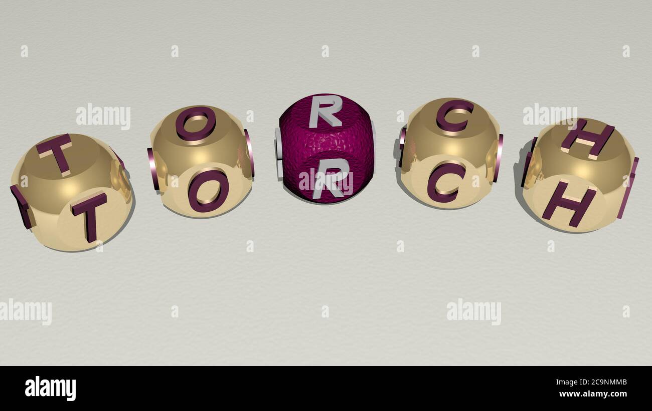 crosswords of torch arranged by cubic letters on a mirror floor ...