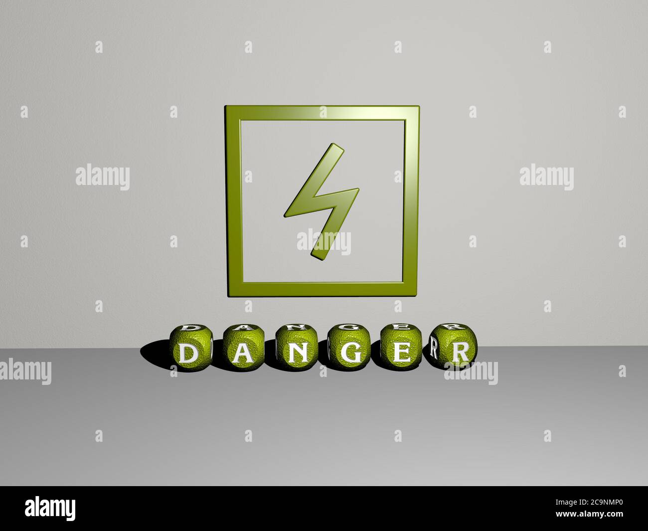 3D graphical image of danger vertically along with text built by ...