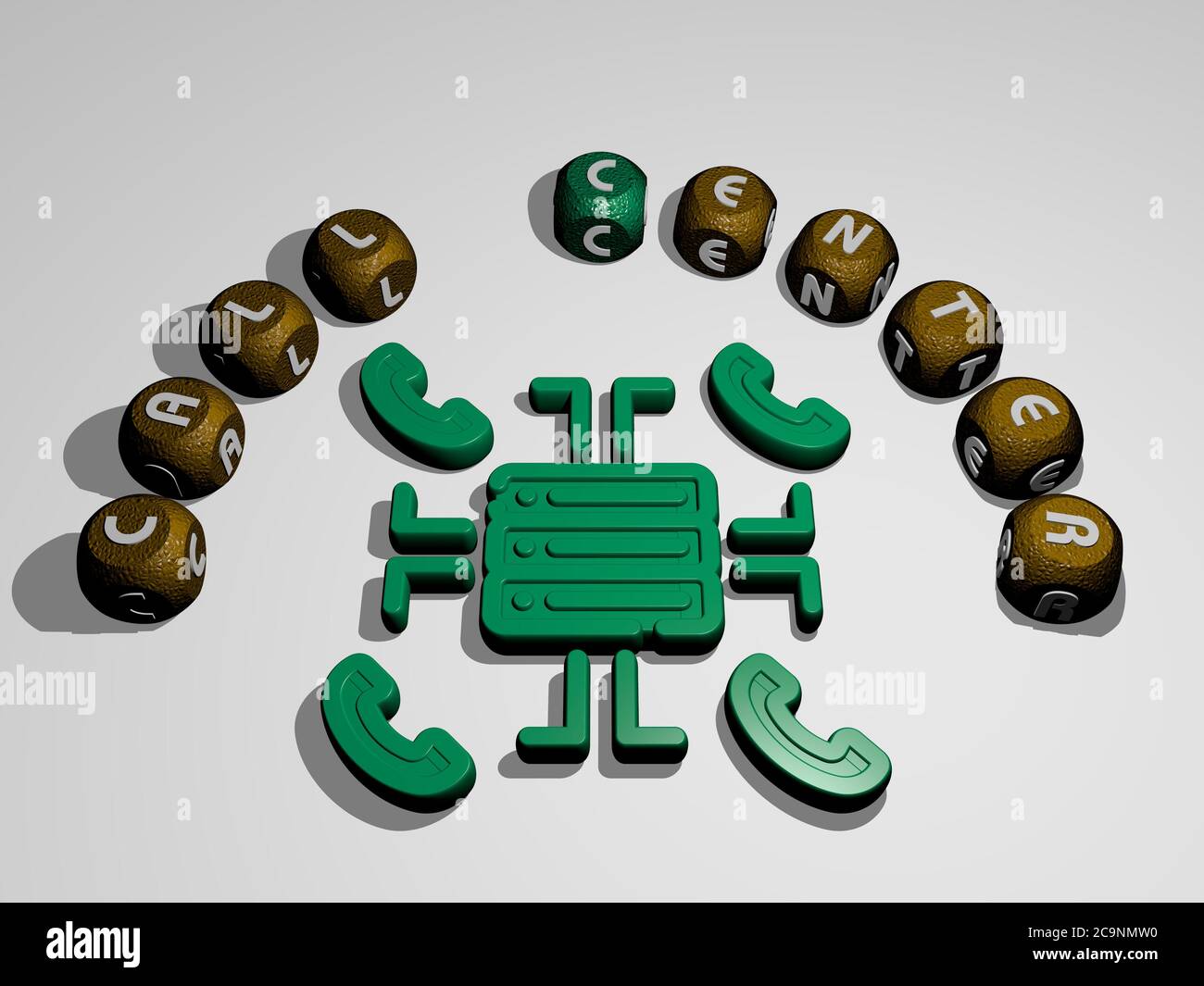 3D graphical image of call center vertically along with text built ...