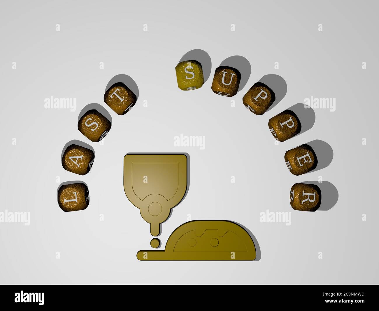3D representation of LAST SUPPER with icon on the wall and text ...