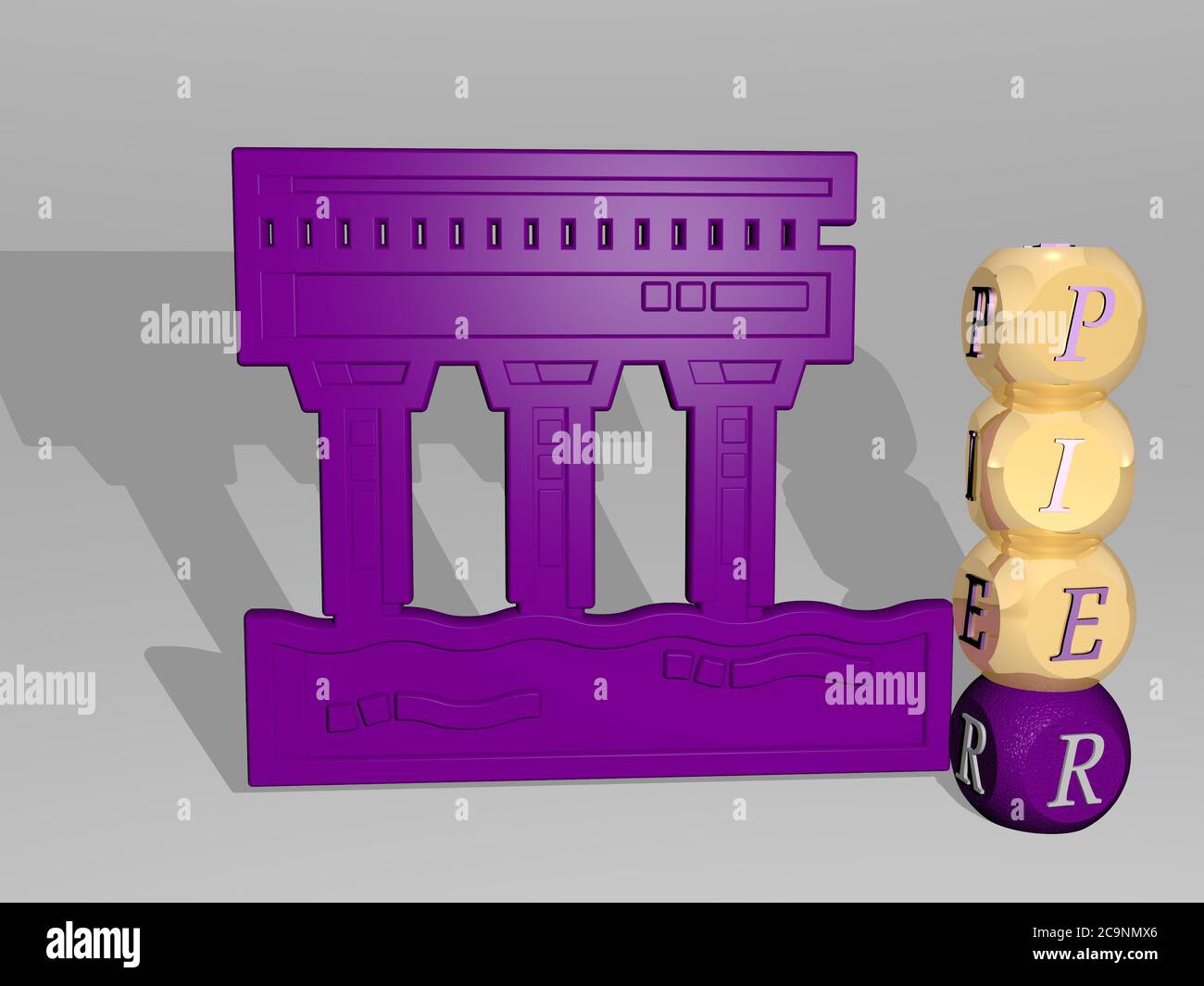 3D representation of PIER with icon on the wall and text arranged by ...