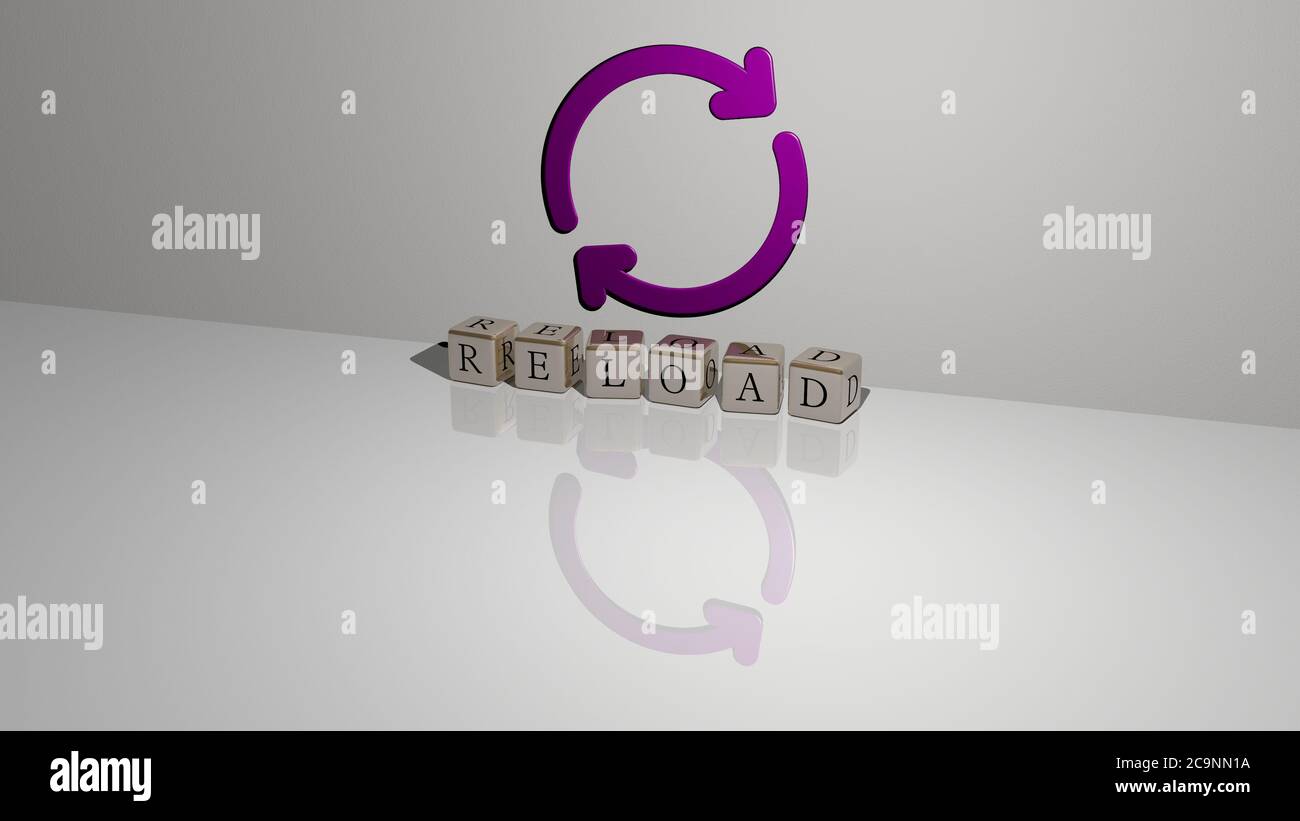 3D illustration of RELOAD graphics and text made by metallic dice ...