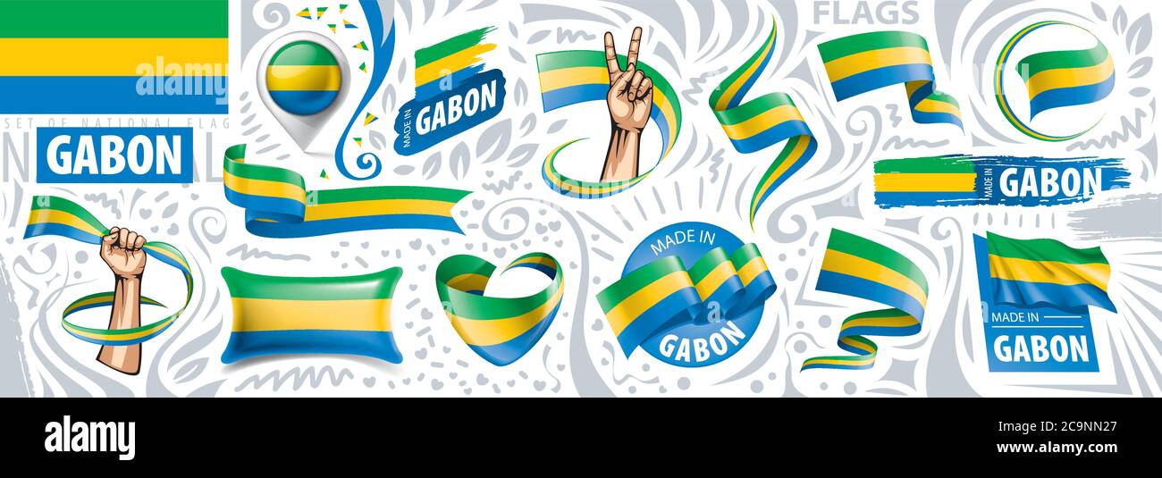 Vector set of the national flag of Gabon in various creative designs ...