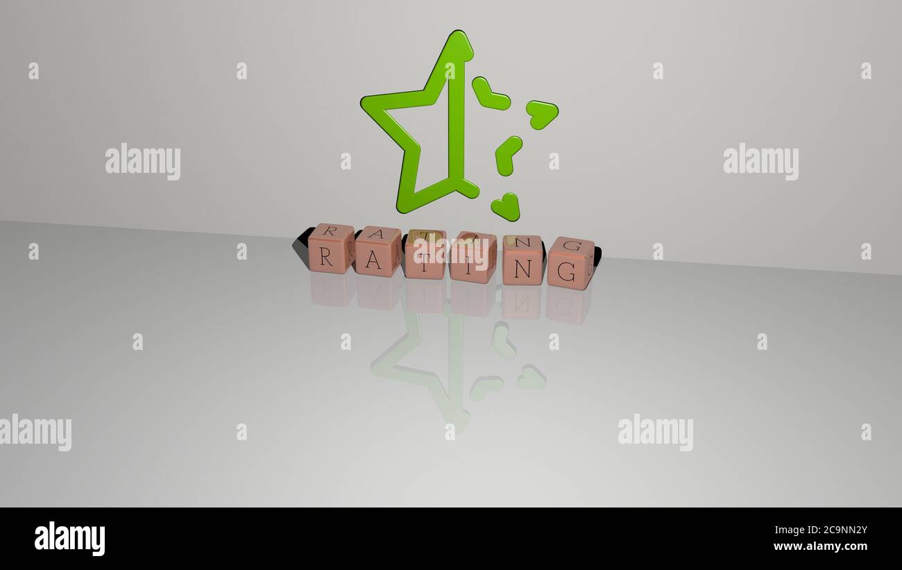 3D representation of RATING with icon on the wall and text arranged by ...