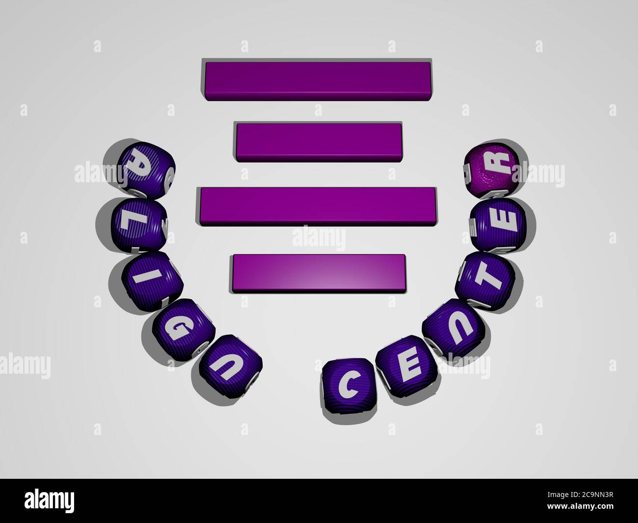 3D representation of align center with icon on the wall and text ...