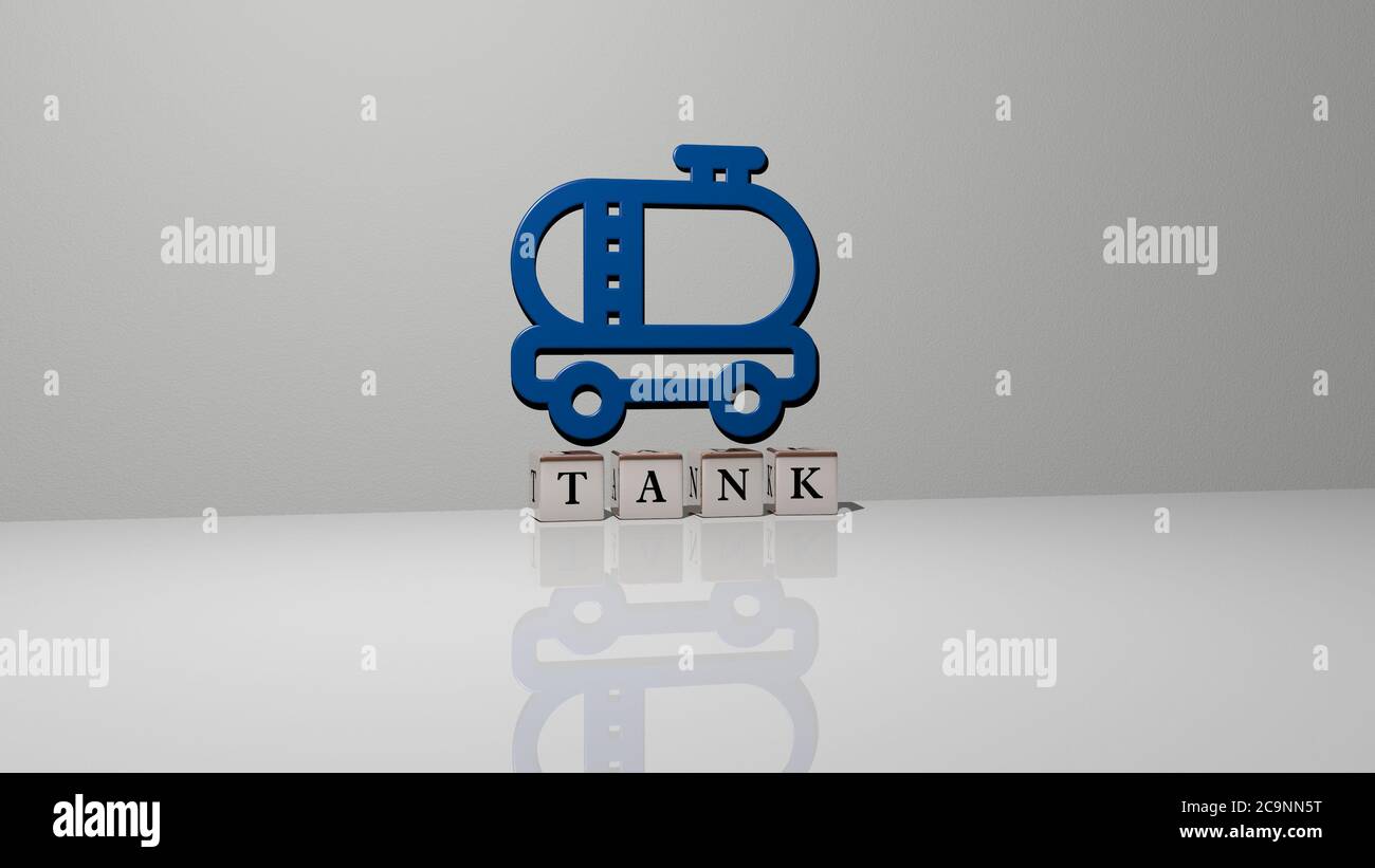 3D representation of tank with icon on the wall and text arranged by ...