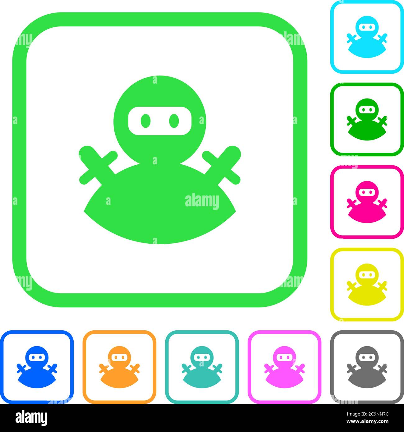 Ninja avatar vivid colored flat icons in curved borders on white ...