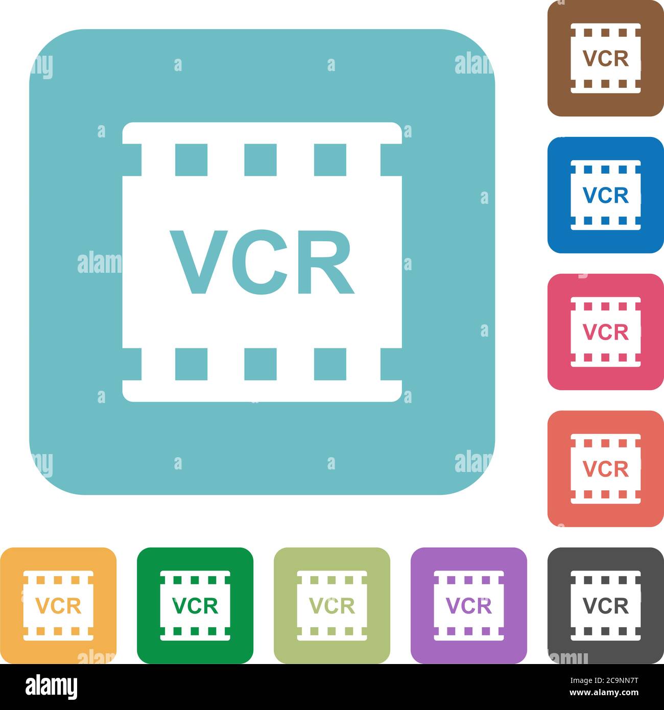 VCR movie standard white flat icons on color rounded square backgrounds ...