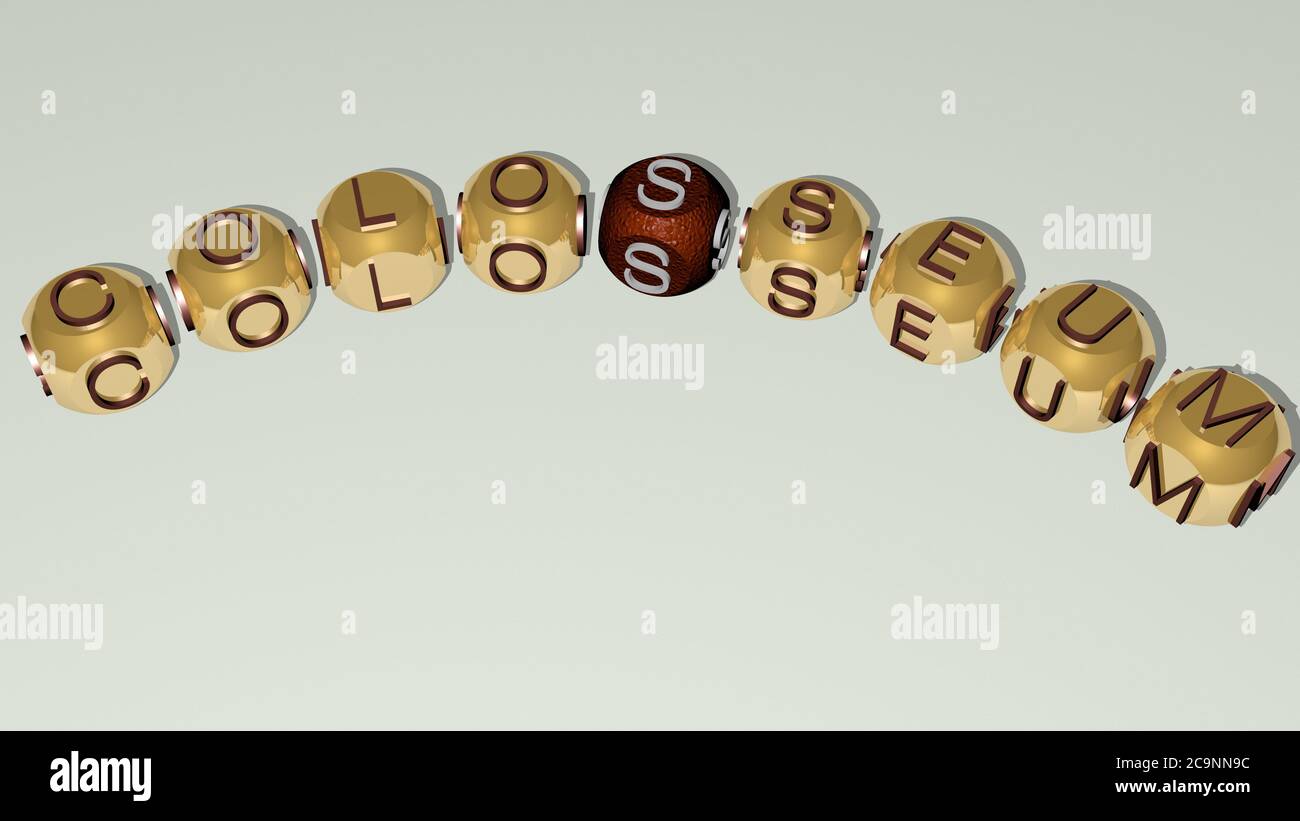 crosswords of colosseum arranged by cubic letters on a mirror floor ...