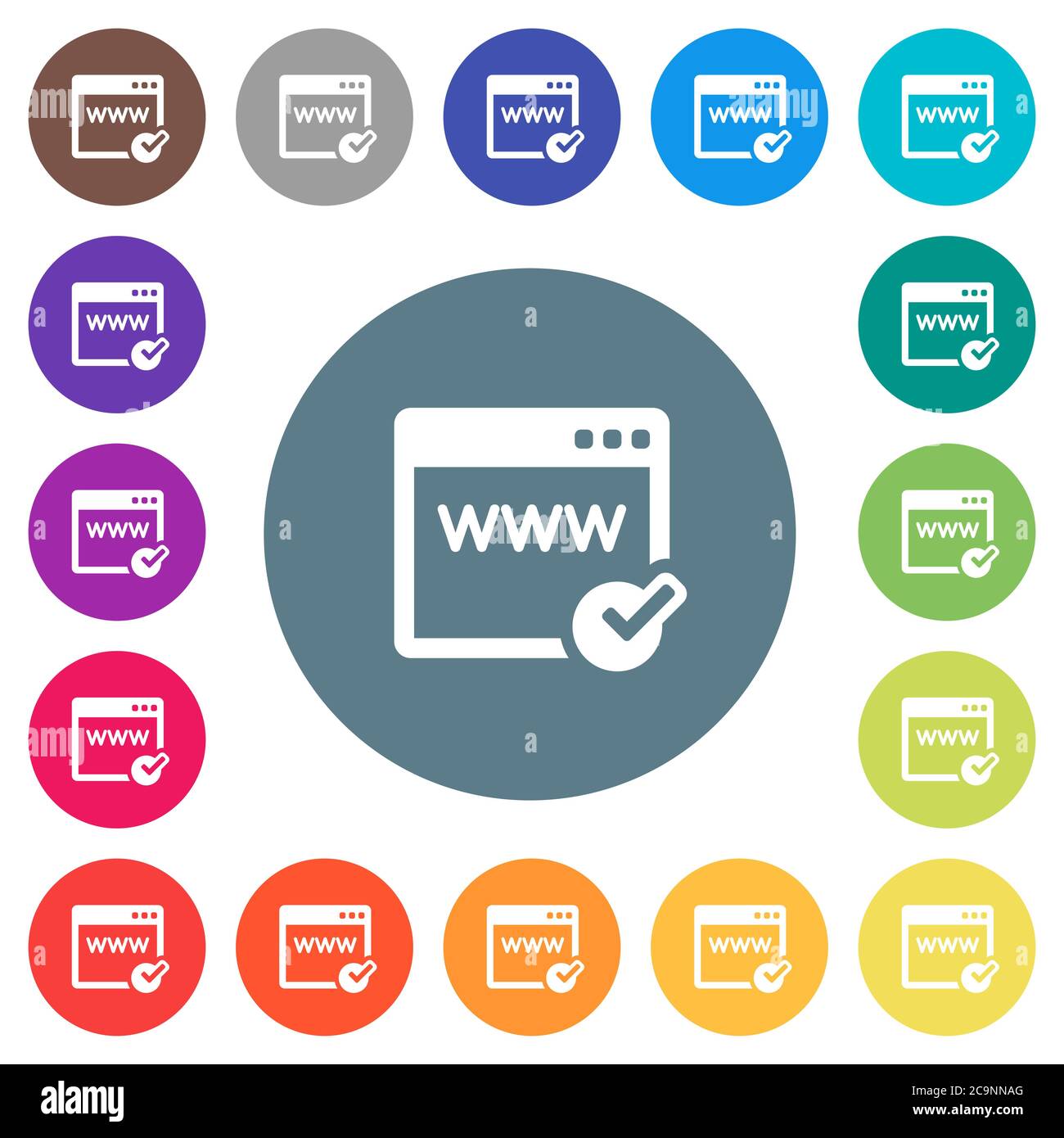 Domain registration flat white icons on round color backgrounds. 17 ...