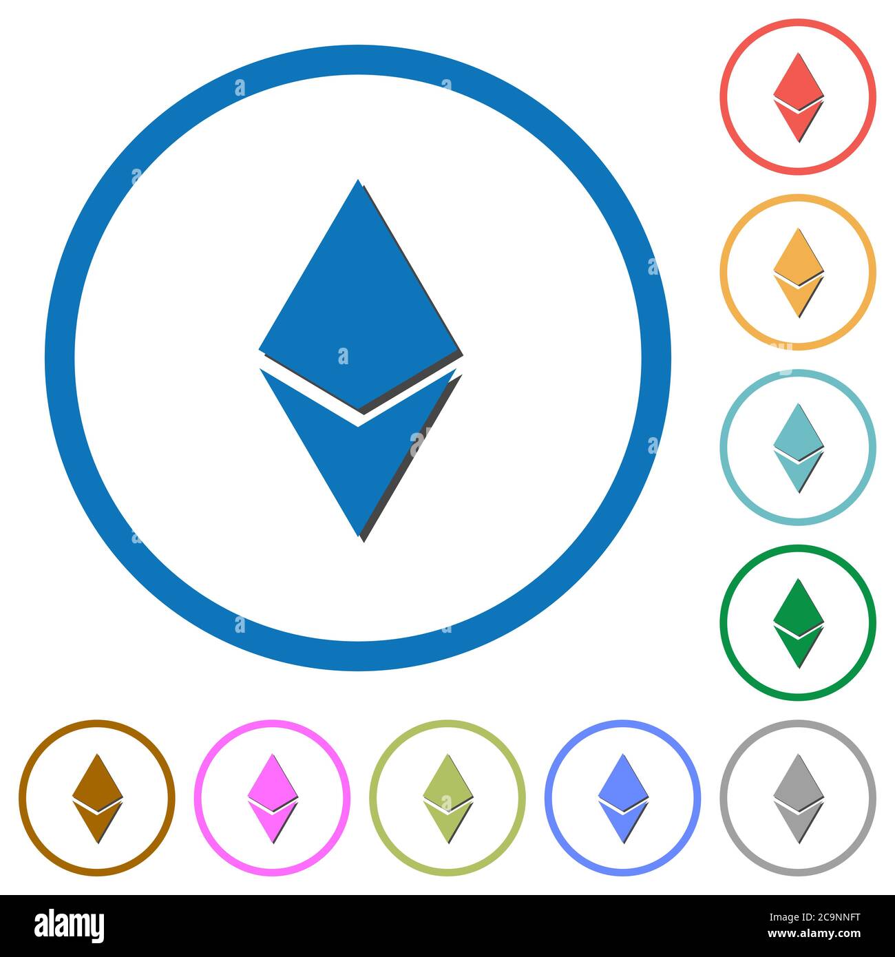 Ethereum digital cryptocurrency flat color vector icons with shadows in ...