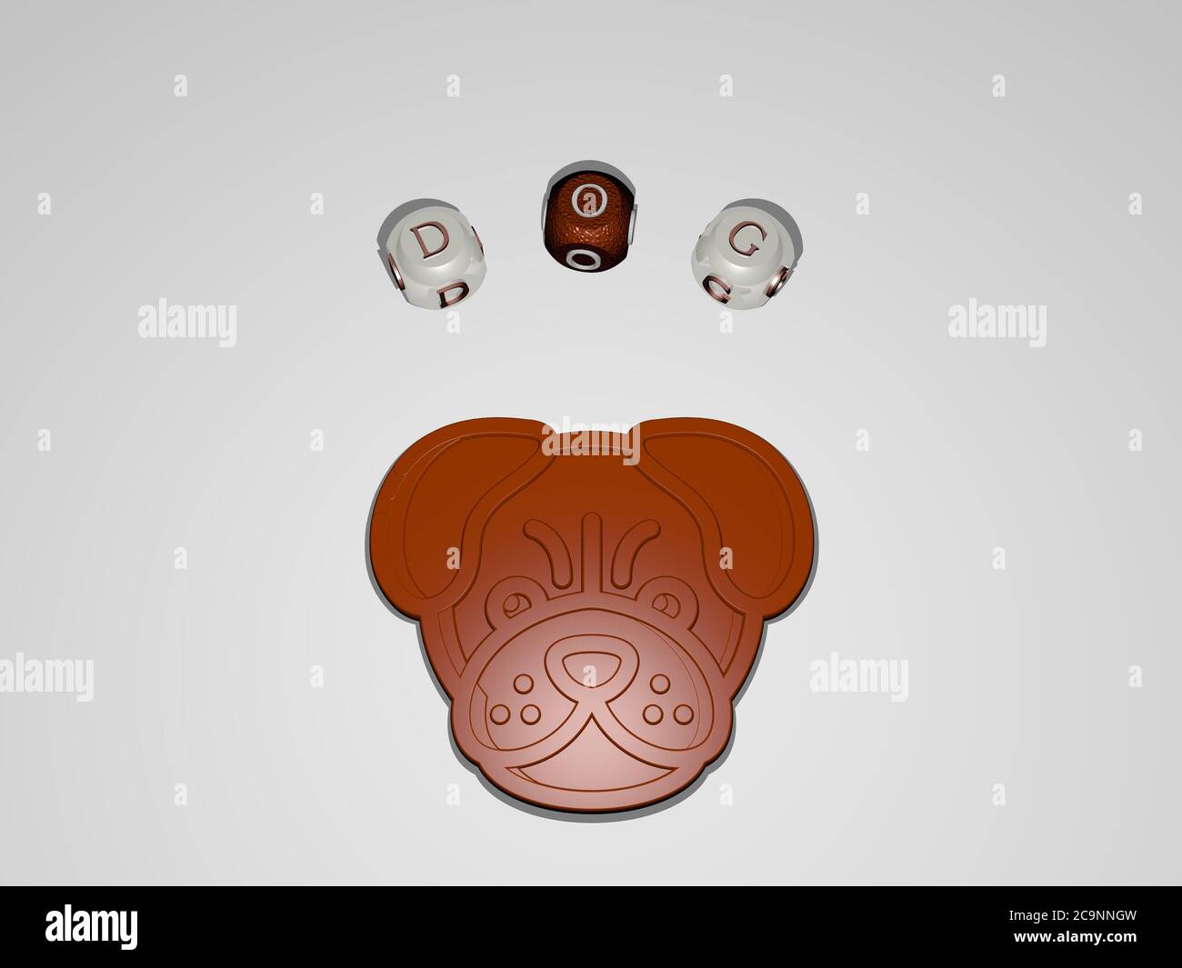 3D representation of DOG with icon on the wall and text arranged by ...
