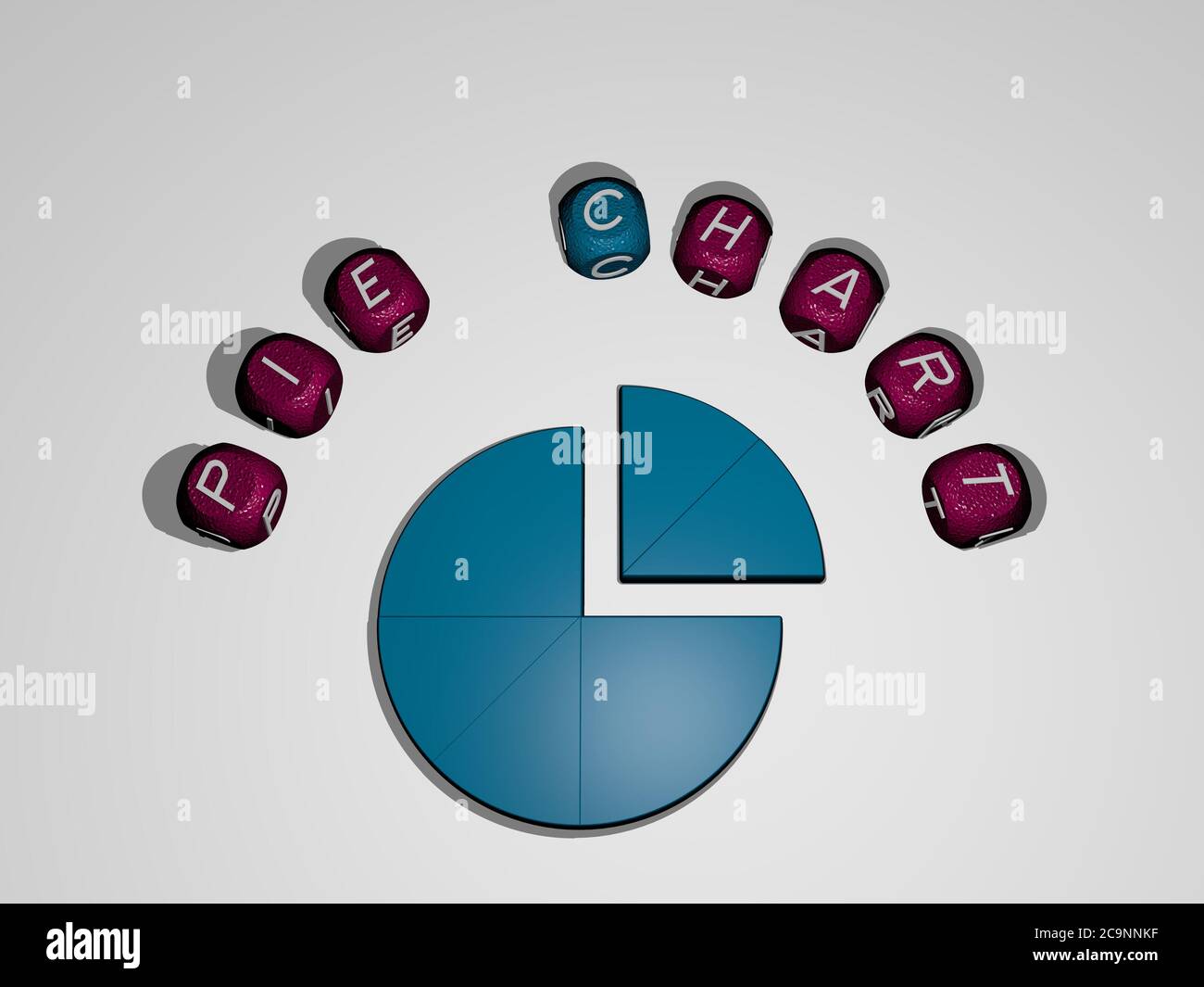 3D representation of PIE CHART with icon on the wall and text arranged ...