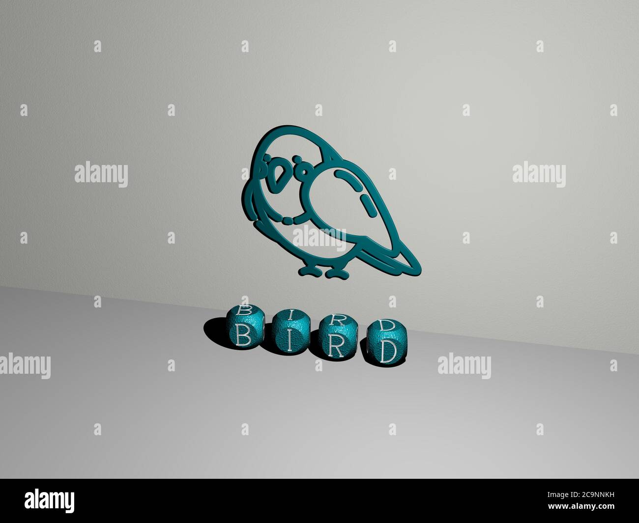 3D representation of BIRD with icon on the wall and text arranged by ...