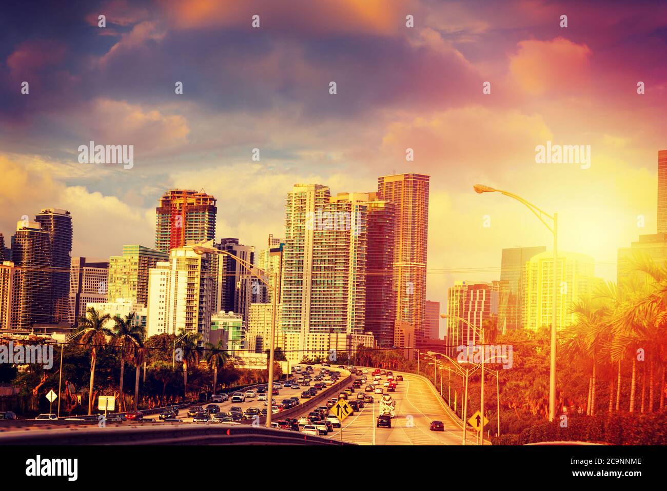 Cloudy sky over downtown Miami at sunset. Florida, USA Stock Photo - Alamy