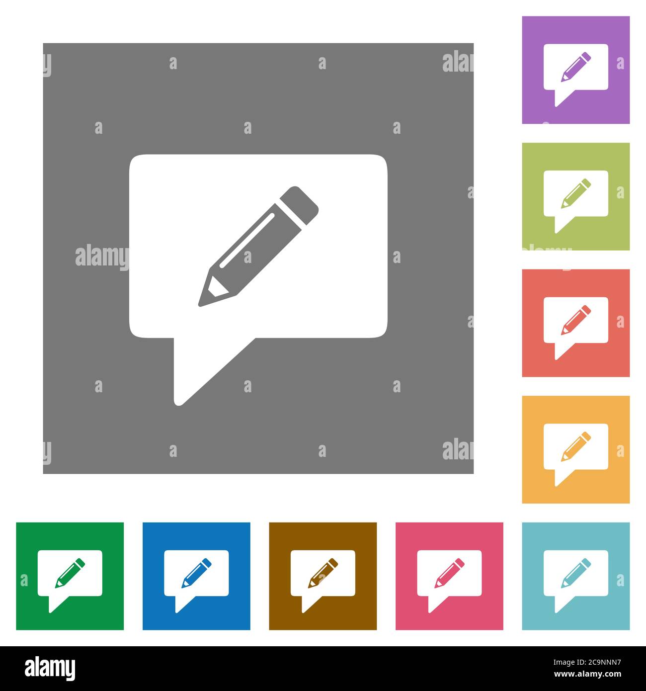 writing comment flat icons on simple color square backgrounds Stock ...
