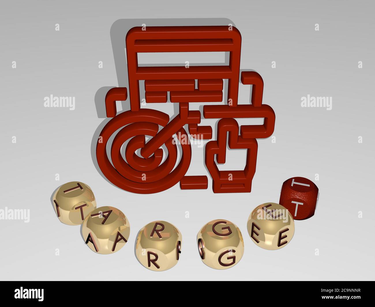 3D representation of TARGET with icon on the wall and text arranged by ...