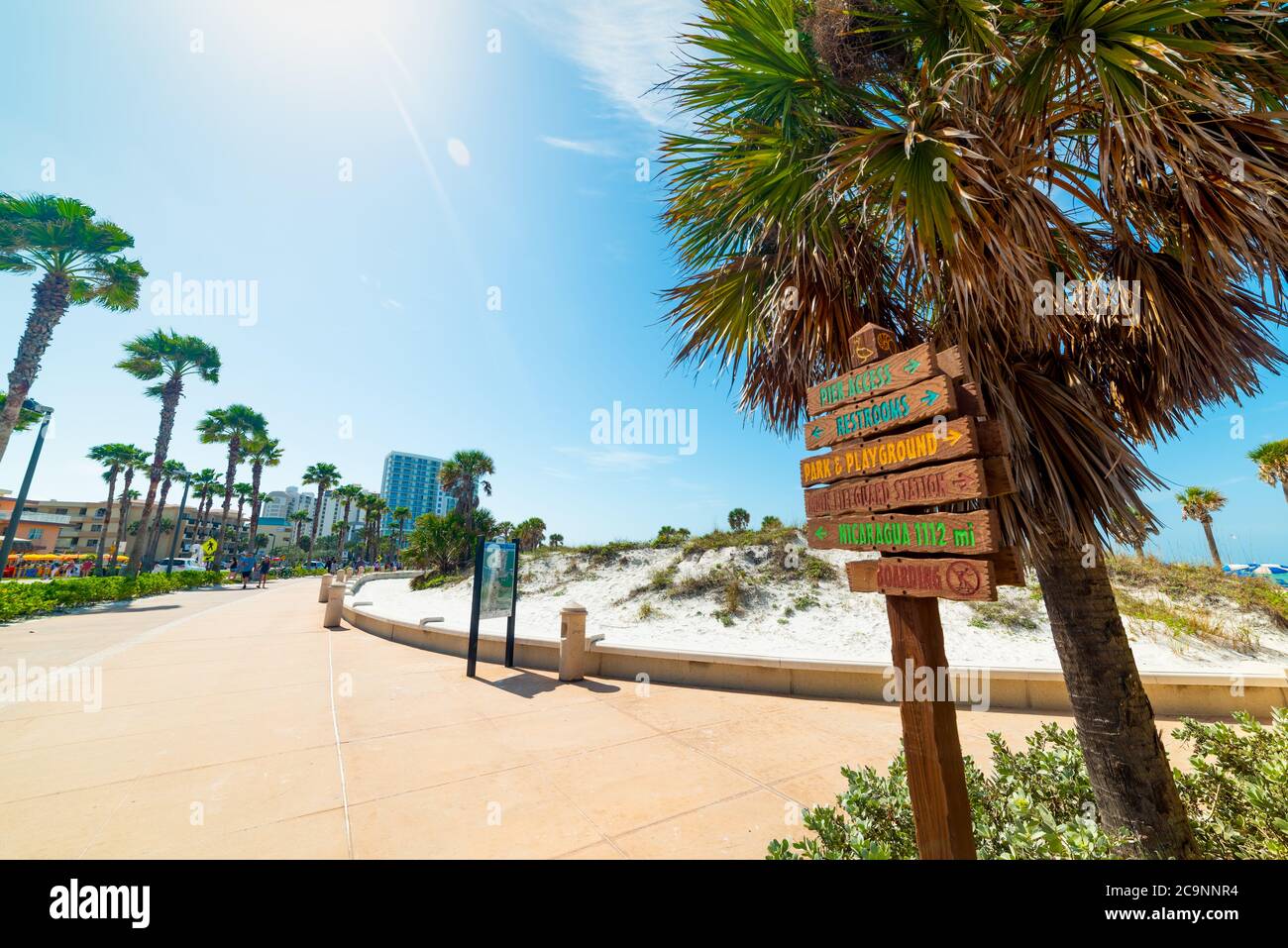 Clearwatwer, USA - February 24, 2019: Wooden direction and distance ...