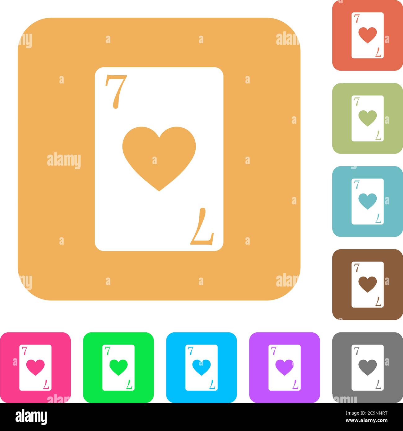 Seven of hearts card flat icons on rounded square vivid color ...