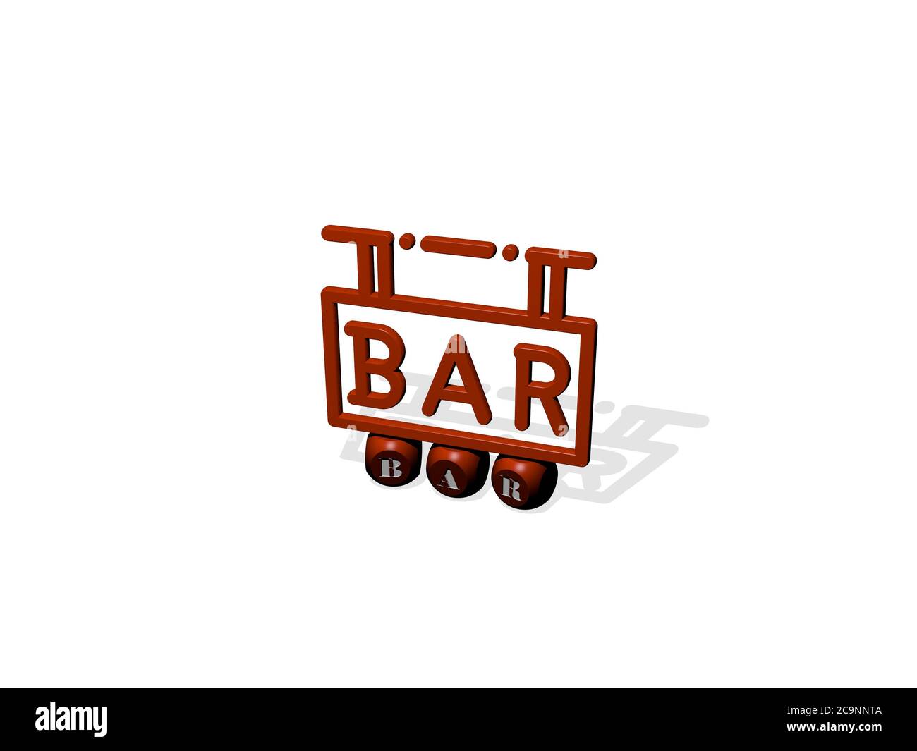 3D representation of BAR with icon on the wall and text arranged by ...