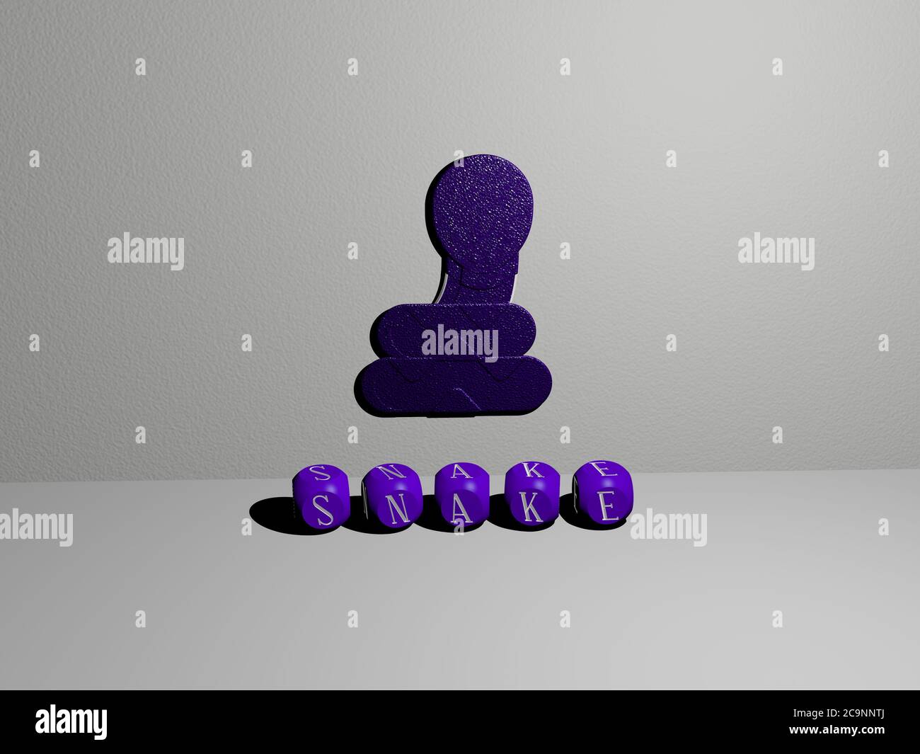 3D illustration of snake graphics and text made by metallic dice ...