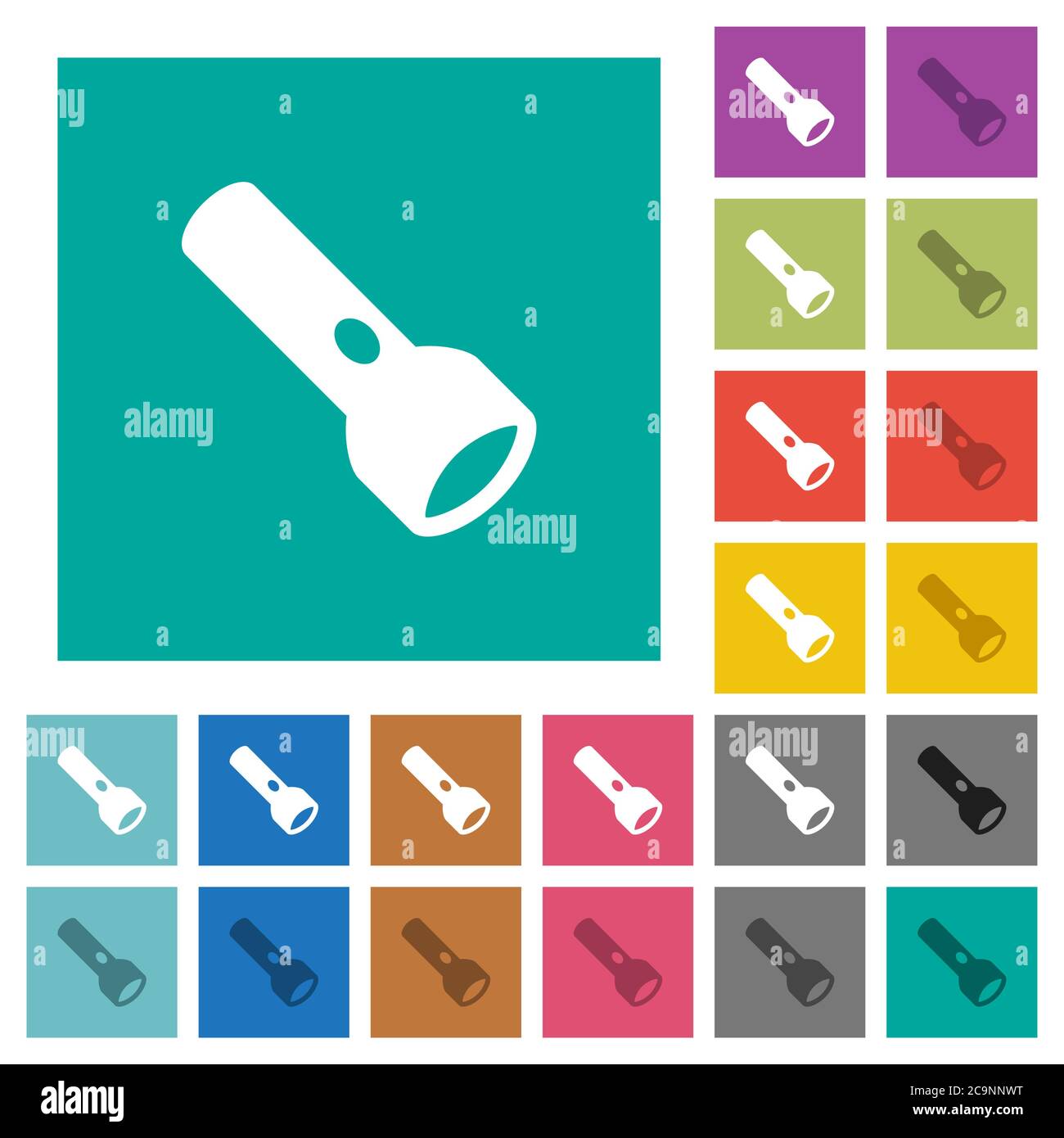 Flashlight multi colored flat icons on plain square backgrounds ...