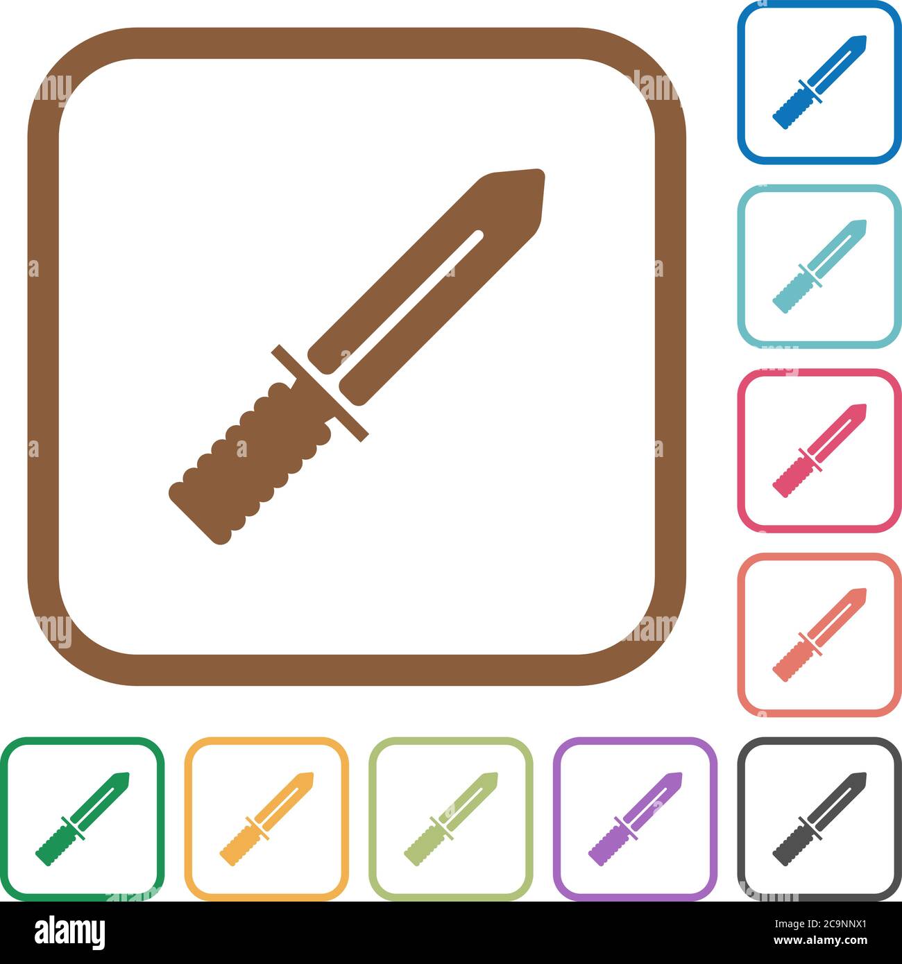 Knife simple icons in color rounded square frames on white background ...
