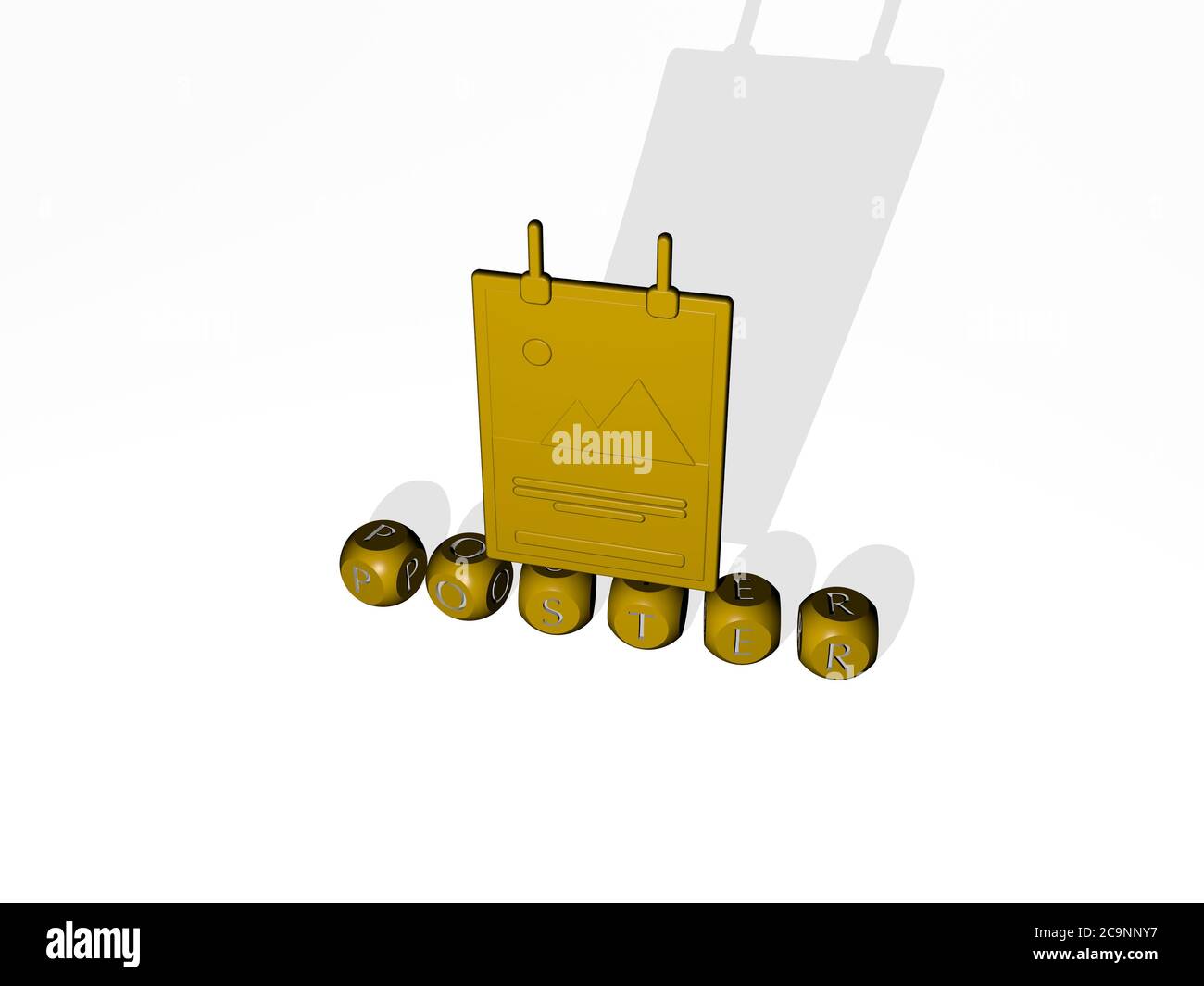 3D representation of poster with icon on the wall and text arranged by ...