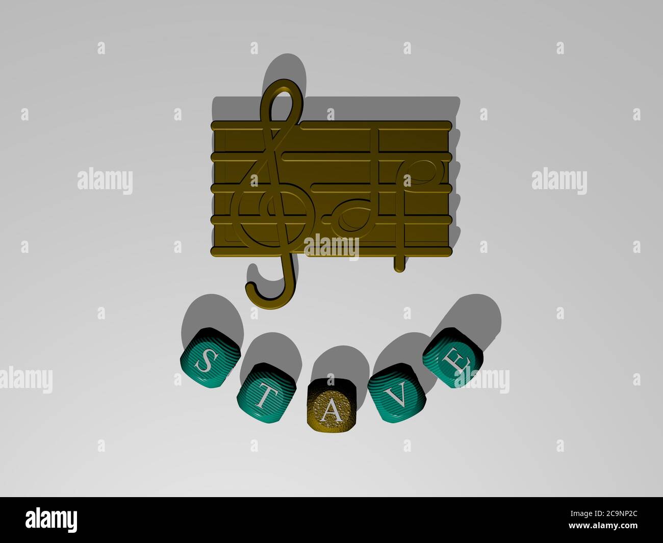 3D representation of stave with icon on the wall and text arranged by ...