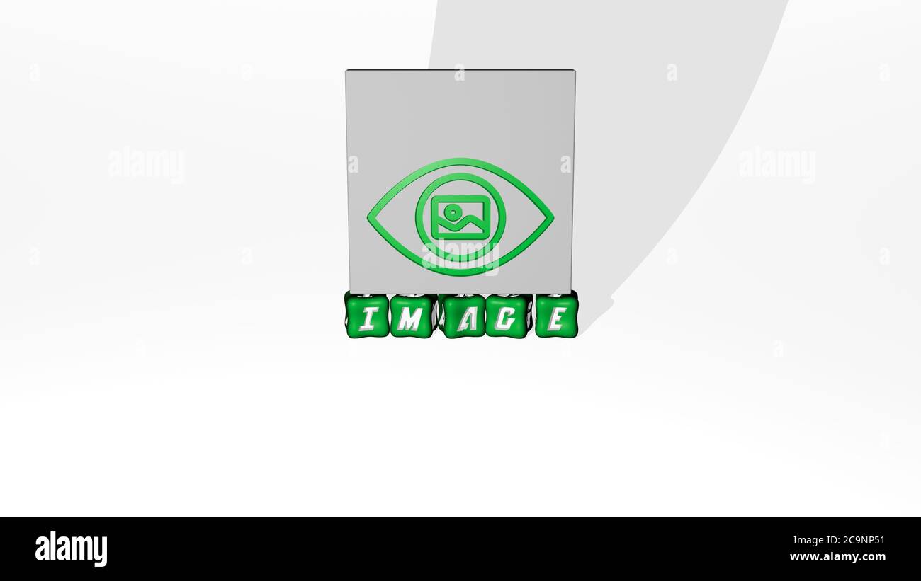 3D illustration of IMAGE graphics and text made by metallic dice ...