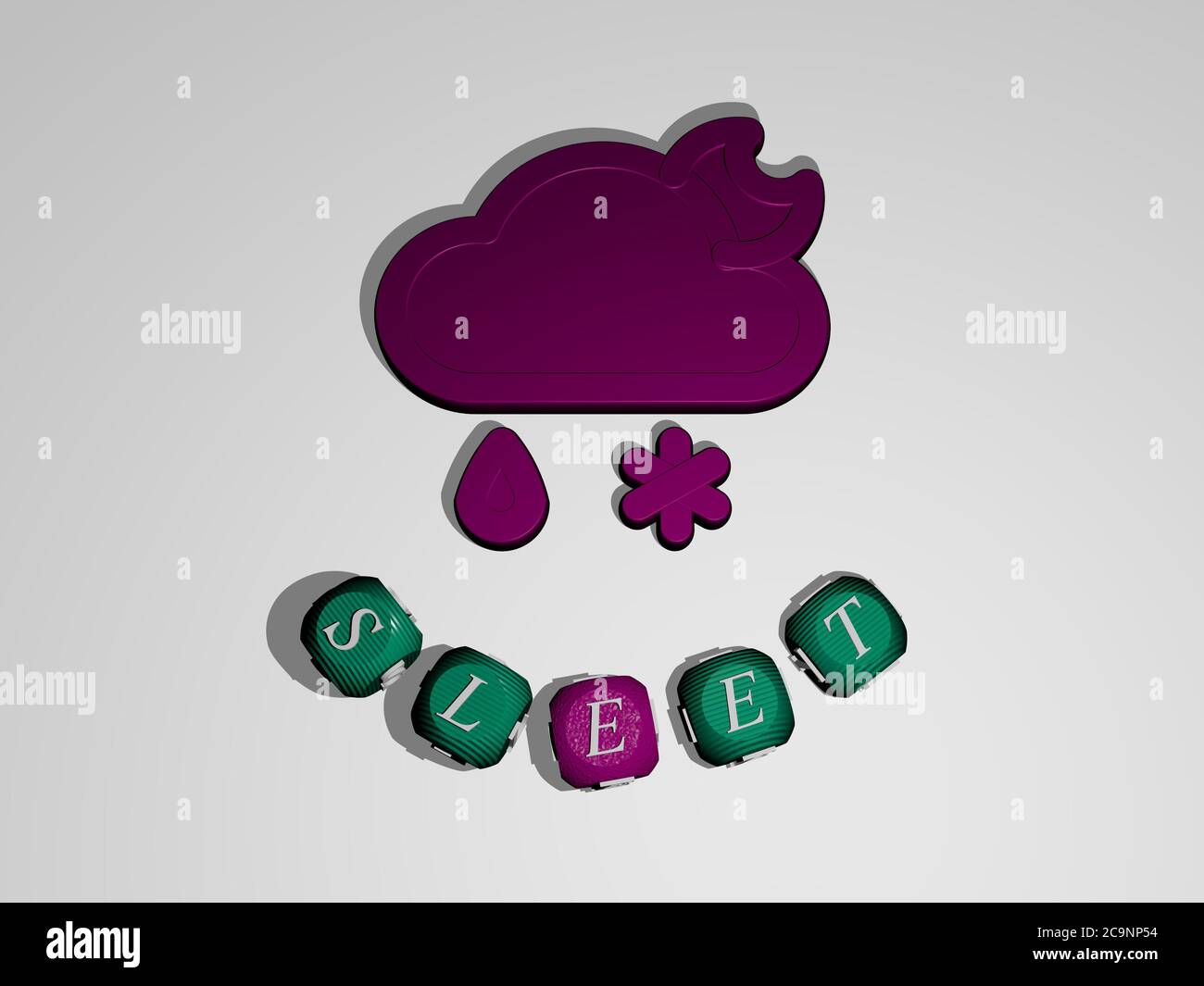 3D representation of sleet with icon on the wall and text arranged by ...