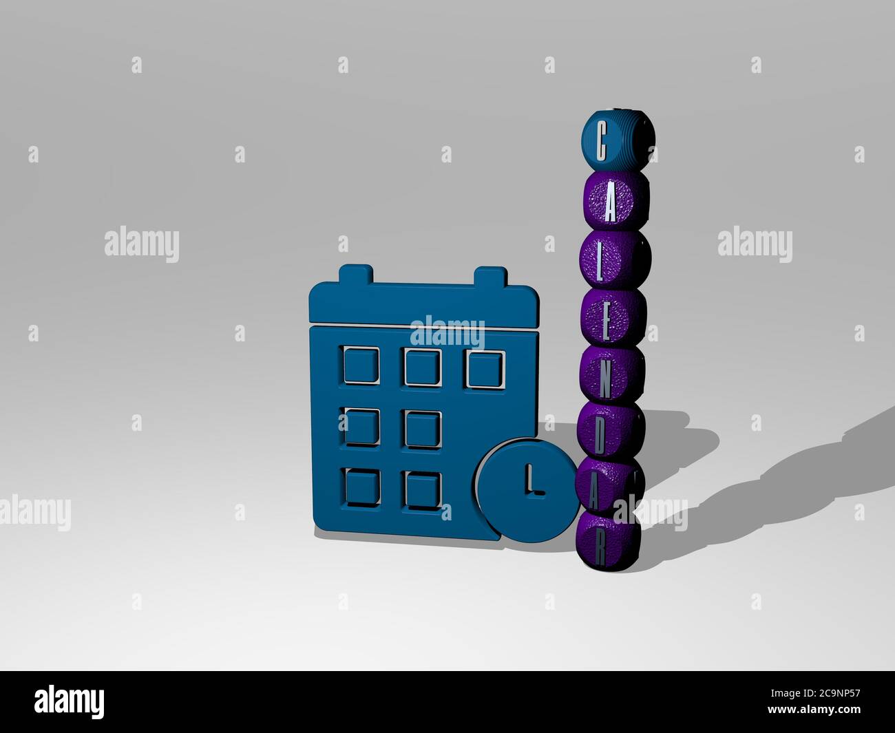 3D representation of CALENDAR with icon on the wall and text arranged ...
