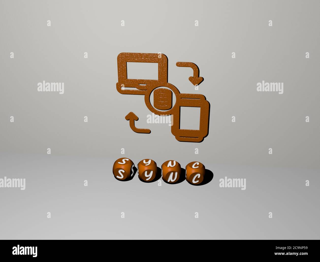 3D graphical image of sync vertically along with text built by metallic ...
