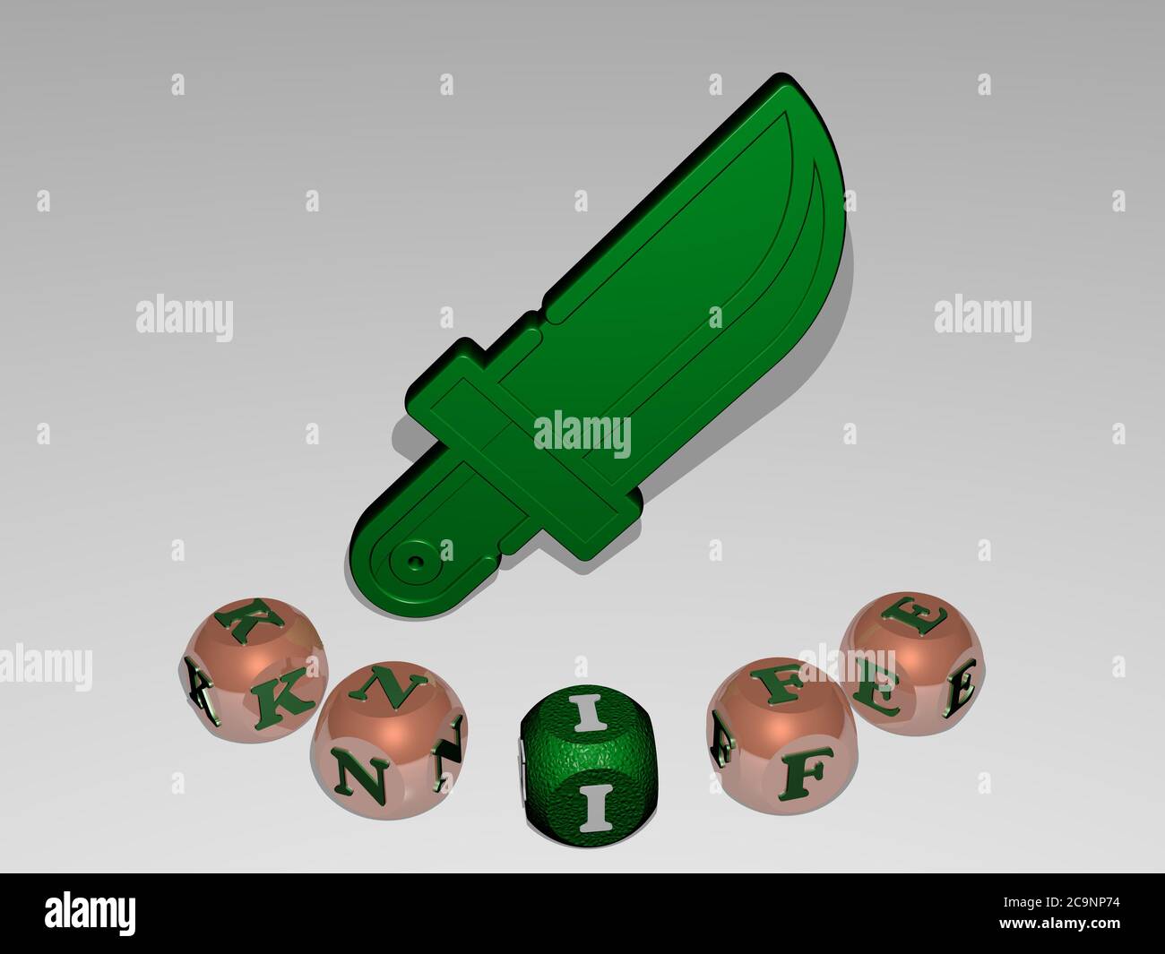 3D representation of KNIFE with icon on the wall and text arranged by ...