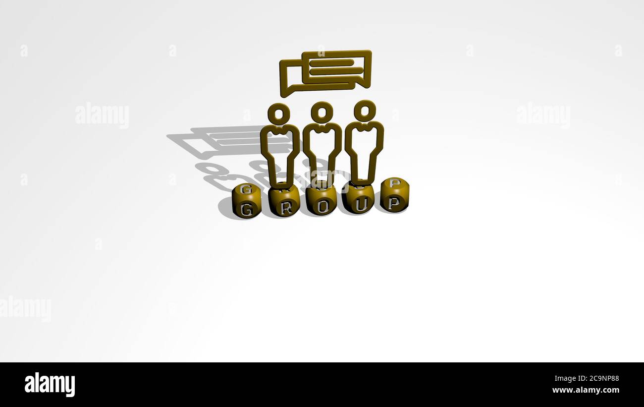 3D representation of group with icon on the wall and text arranged by ...