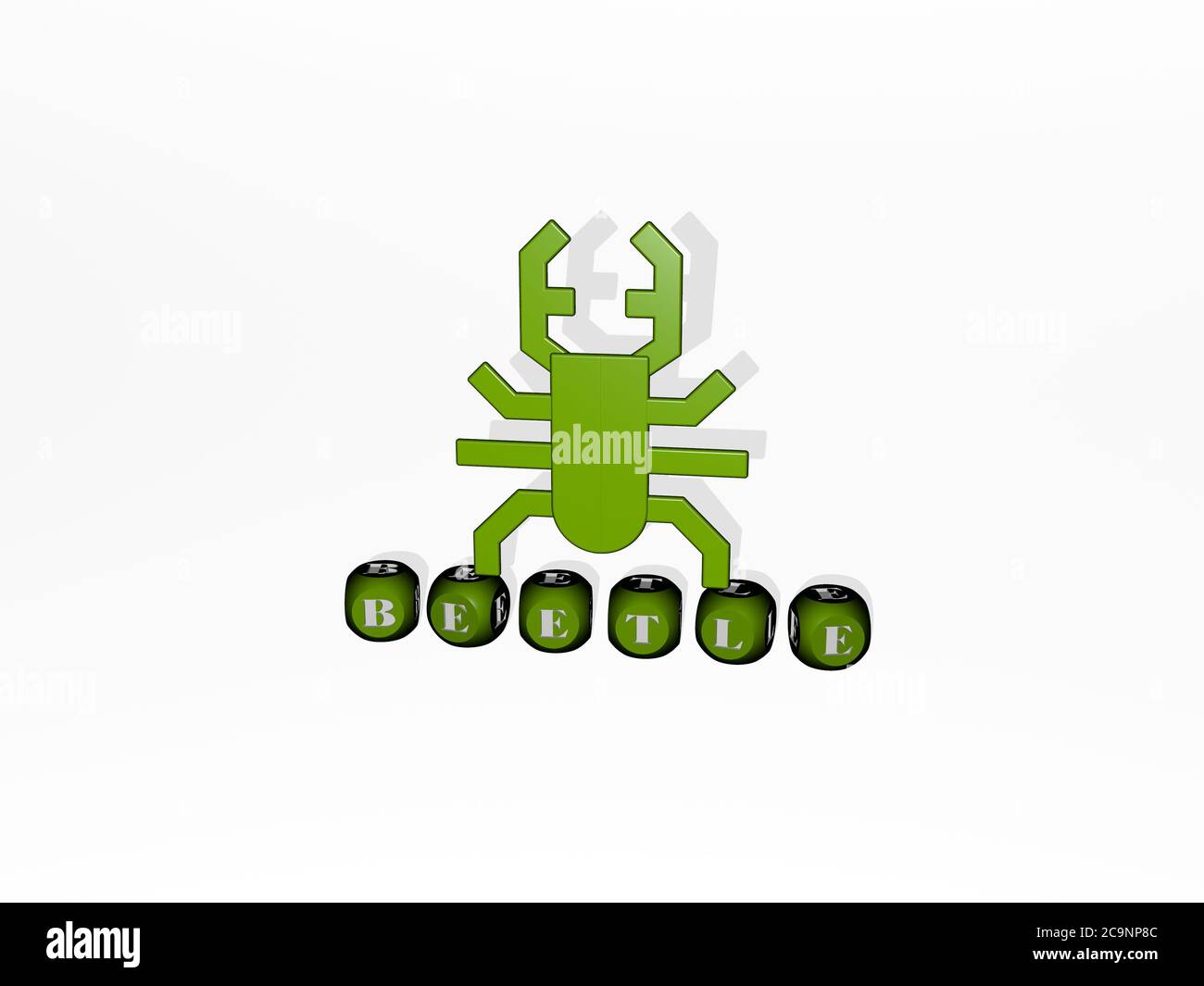 3D illustration of beetle graphics and text made by metallic dice ...