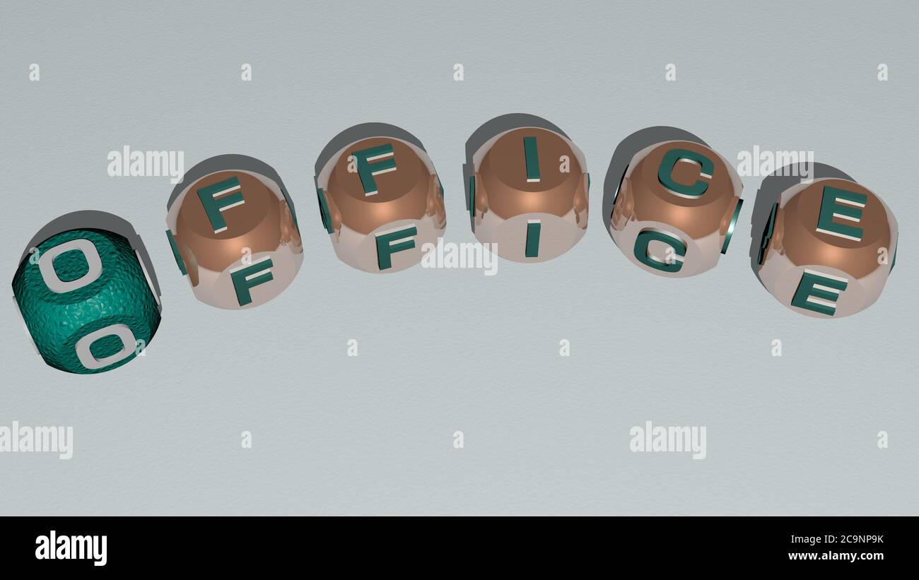 crosswords of OFFICE arranged by cubic letters on a mirror floor ...