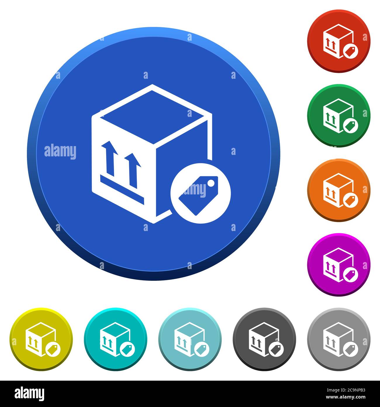 Package labeling round color beveled buttons with smooth surfaces and ...