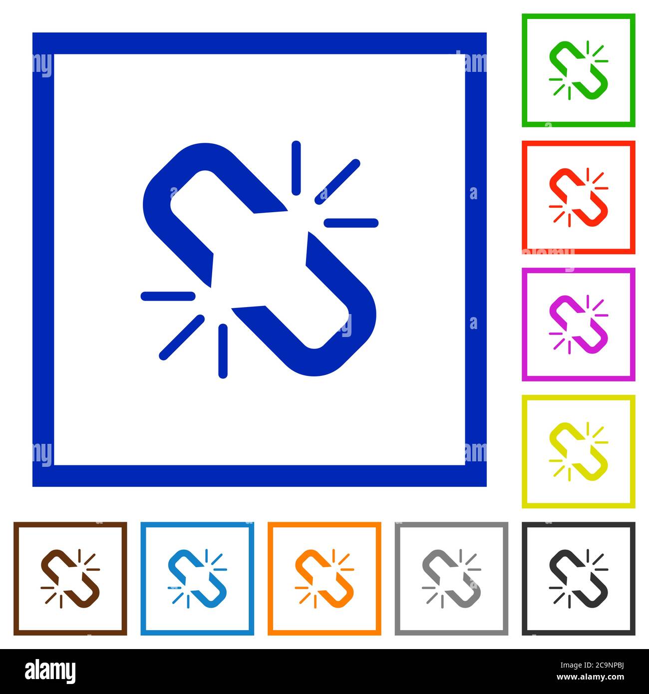 Unlink flat color icons in square frames on white background Stock ...